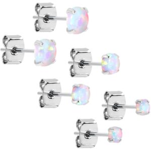 body candy stainless steel white synthetic opal post stud earring pack of 3