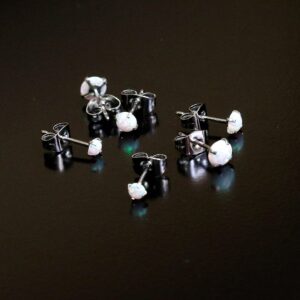 Body Candy Stainless Steel White Synthetic Opal Post Stud Earring Pack of 3