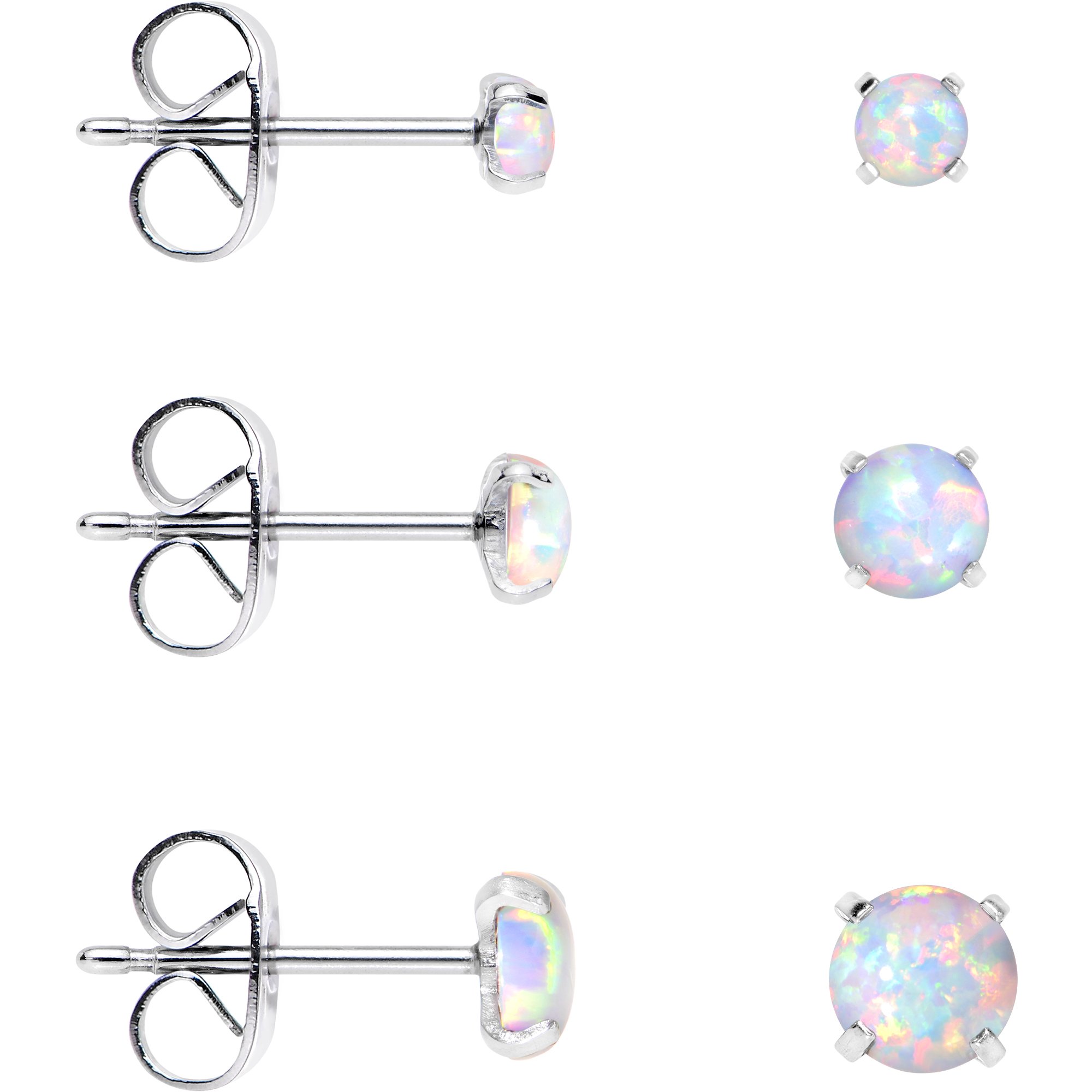 Body Candy Stainless Steel White Synthetic Opal Post Stud Earring Pack of 3