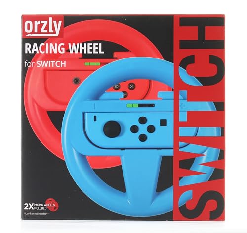 Orzly Steering Wheels for Nintendo Switch & OLED Console JoyCons, Racing Wheels for Mario Kart 8 Deluxe [Mariokart Switch Steering Wheel Joycon Controller Attachment Accessories]-Twin Pack [2X Black]