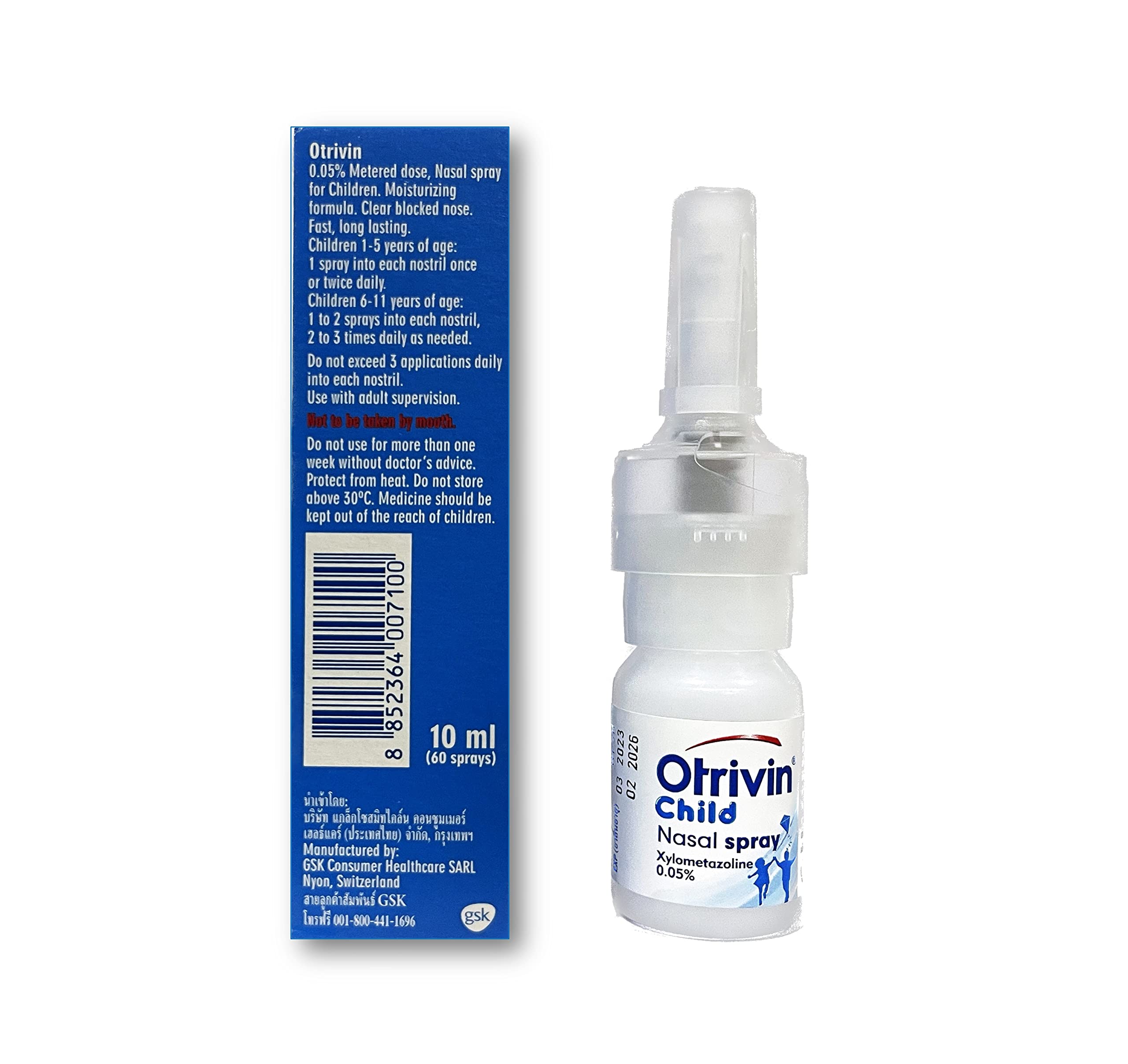 Otrivin child Nasal Spray 0.05% (60 Meterd dose, 0.33 Fluid ounzes) for Infant and Children Under 1 Year of Age and up to 6 Years of Age, Effective Unblocks Your Child's Nose Fast & Last for 12 Hours