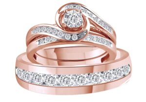 jewel zone us round cut white cubic zirconia engagement and wedding bypass trio bridal ring set in 10k solid gold