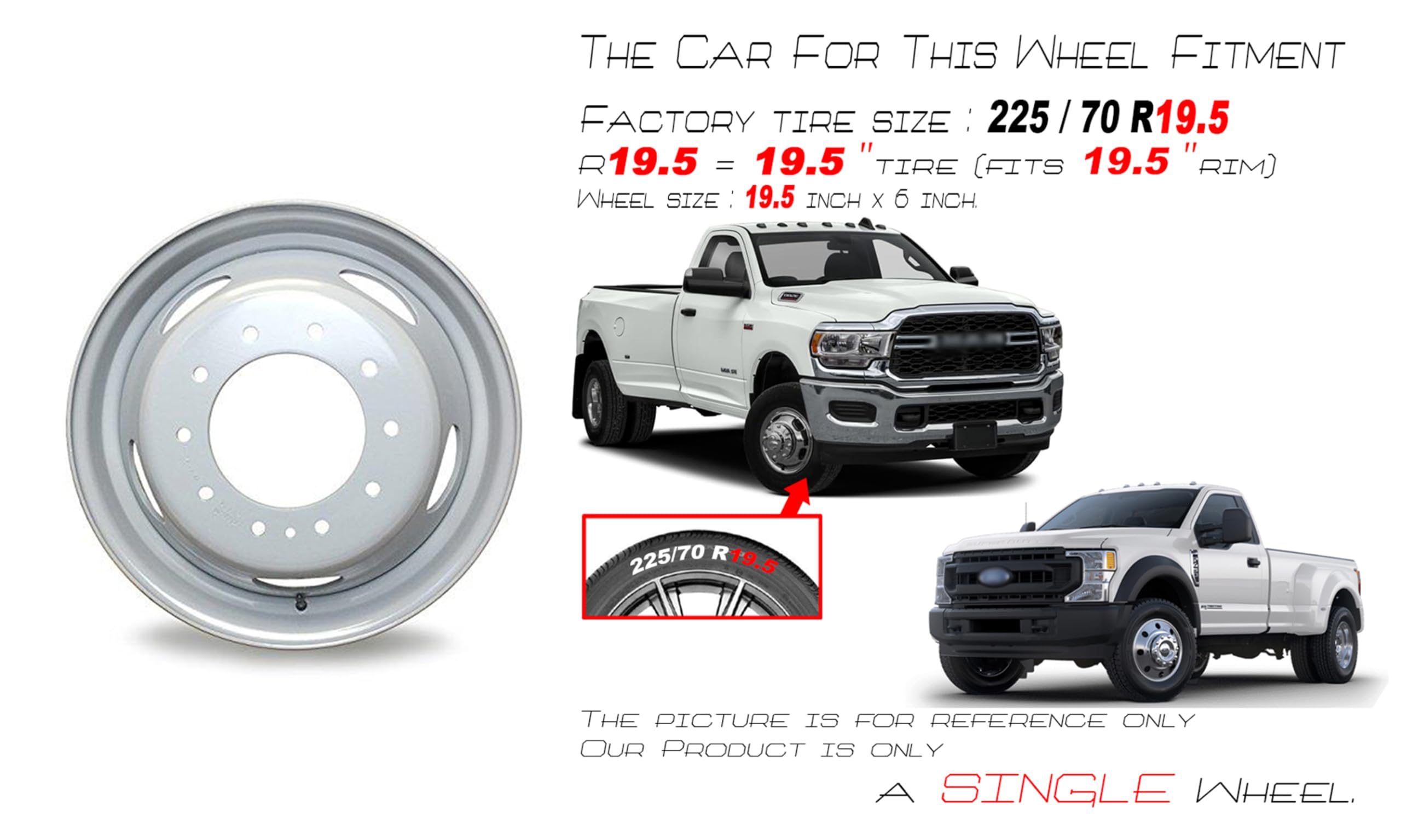 New Single 19.5" 19.5x6 10 Lug Steel Wheel for Ford F450SD F550SD 2005-2023 Super Duty Dually Gray OEM Design Replacement Rim