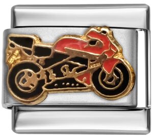 stylysh charms vehicle red motorbike enamel italian 9mm link nc124 fits traditional classic