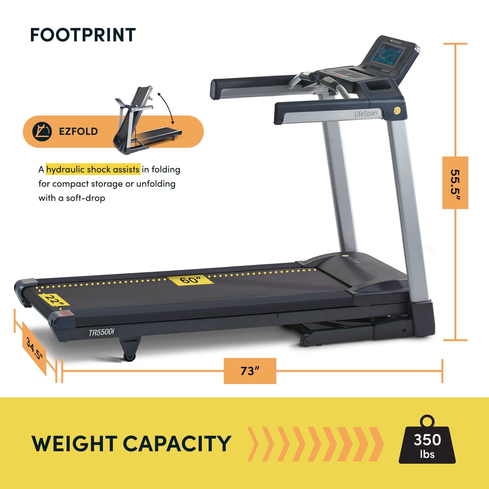 Lifespan Fitness TR5500iM Home Treadmill, with 10" Full-Color Touchscreen and Phone Mirroring Ability, Black, Large (TR5500i)