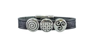 biddy murphy celtic leather bracelet irish charms black 7 1/2 inches made in ireland