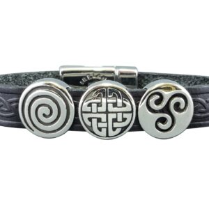 Biddy Murphy Celtic Leather Bracelet Irish Charms Black 7 1/2 Inches Made in Ireland