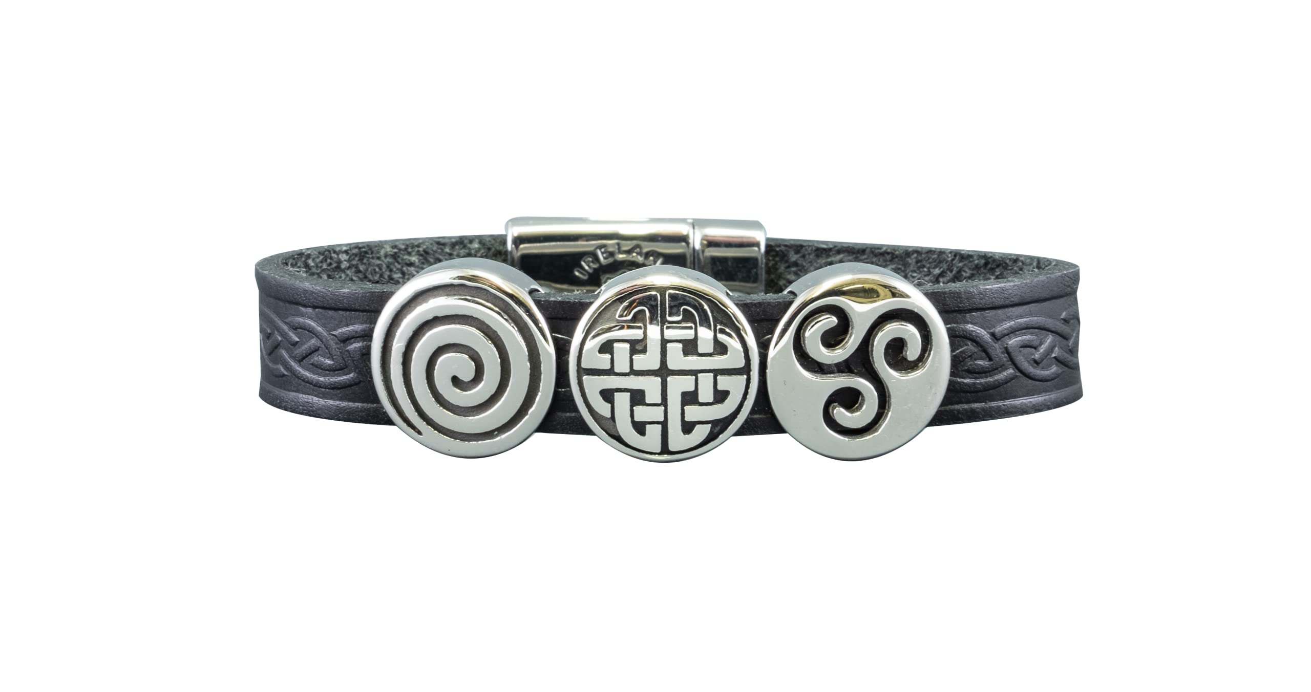 Biddy Murphy Celtic Leather Bracelet Irish Charms Black 7 1/2 Inches Made in Ireland