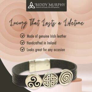 Biddy Murphy Celtic Leather Bracelet Irish Charms Black 7 1/2 Inches Made in Ireland