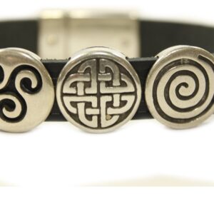 Biddy Murphy Celtic Leather Bracelet Irish Charms Black 7 1/2 Inches Made in Ireland