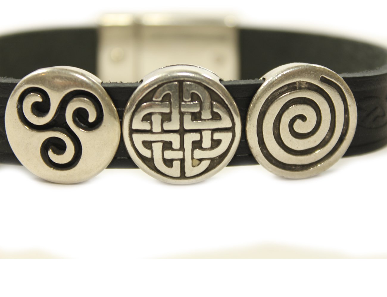 Biddy Murphy Celtic Leather Bracelet Irish Charms Black 7 1/2 Inches Made in Ireland