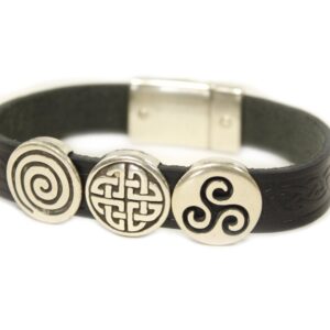 Biddy Murphy Celtic Leather Bracelet Irish Charms Black 7 1/2 Inches Made in Ireland