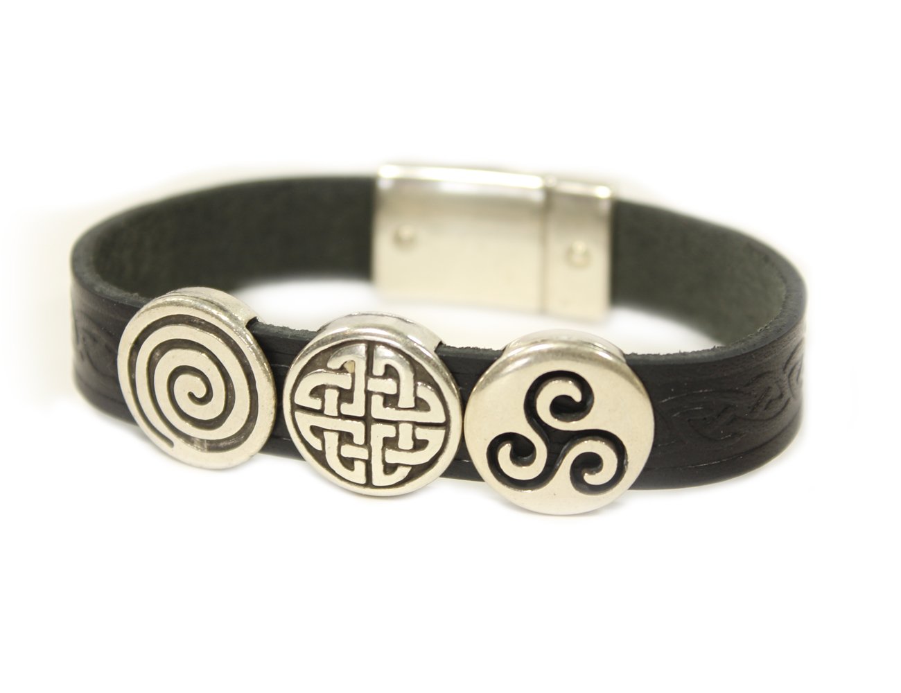 Biddy Murphy Celtic Leather Bracelet Irish Charms Black 7 1/2 Inches Made in Ireland