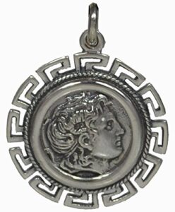 alexander the great lysimachos silver coin pendant - meander - macedonia king