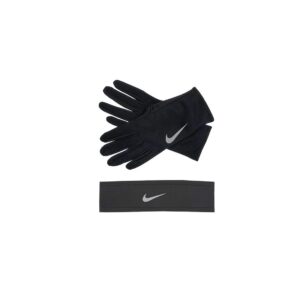 nike dry women's athletic headband & gloves set (black/anthracite, medium/large)