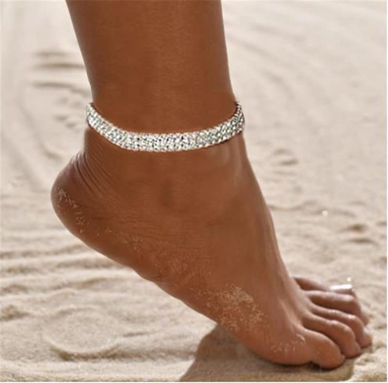 Kiokioa Charm Anklets For Women Crystal Rhinestone Stretch Tennis Anklet Elastic Anklet