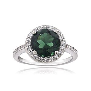 ice gems sterling silver created emerald and cubic zirconia round halo ring, size 7