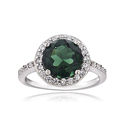 Ice Gems Sterling Silver Created Emerald and Cubic Zirconia Round Halo Ring, Size 7