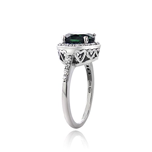 Ice Gems Sterling Silver Created Emerald and Cubic Zirconia Round Halo Ring, Size 7