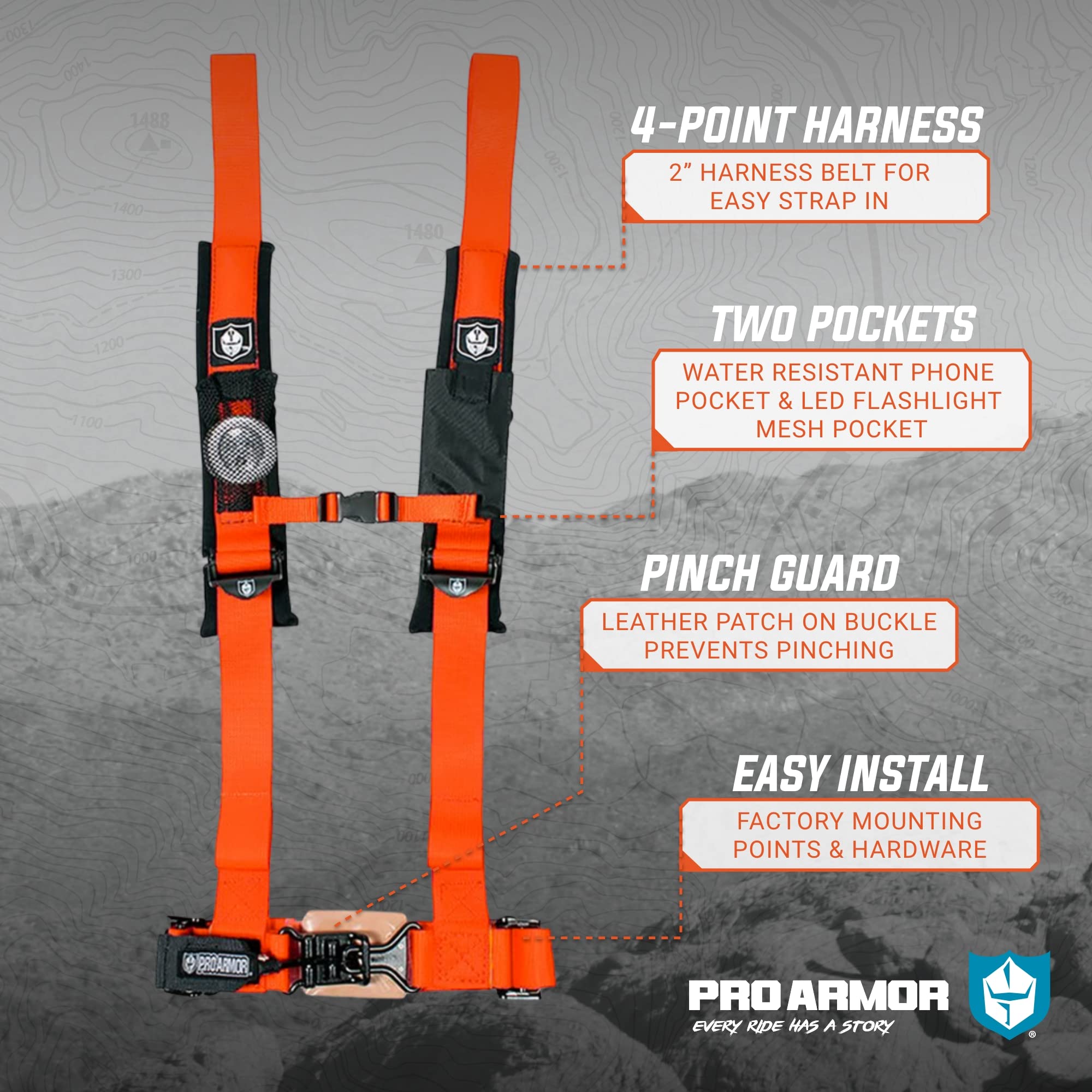 Pro Armor A114220OR Orange 4-Point Harness 2" Straps