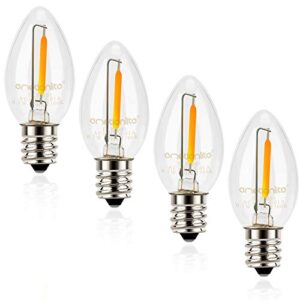 emotionlite night light bulbs, c7 candelabra led light bulbs, e12 chandelier base, 4w 5w 6w 7w incandescent equivalent, warm white, 2700k, clear, 4 pack