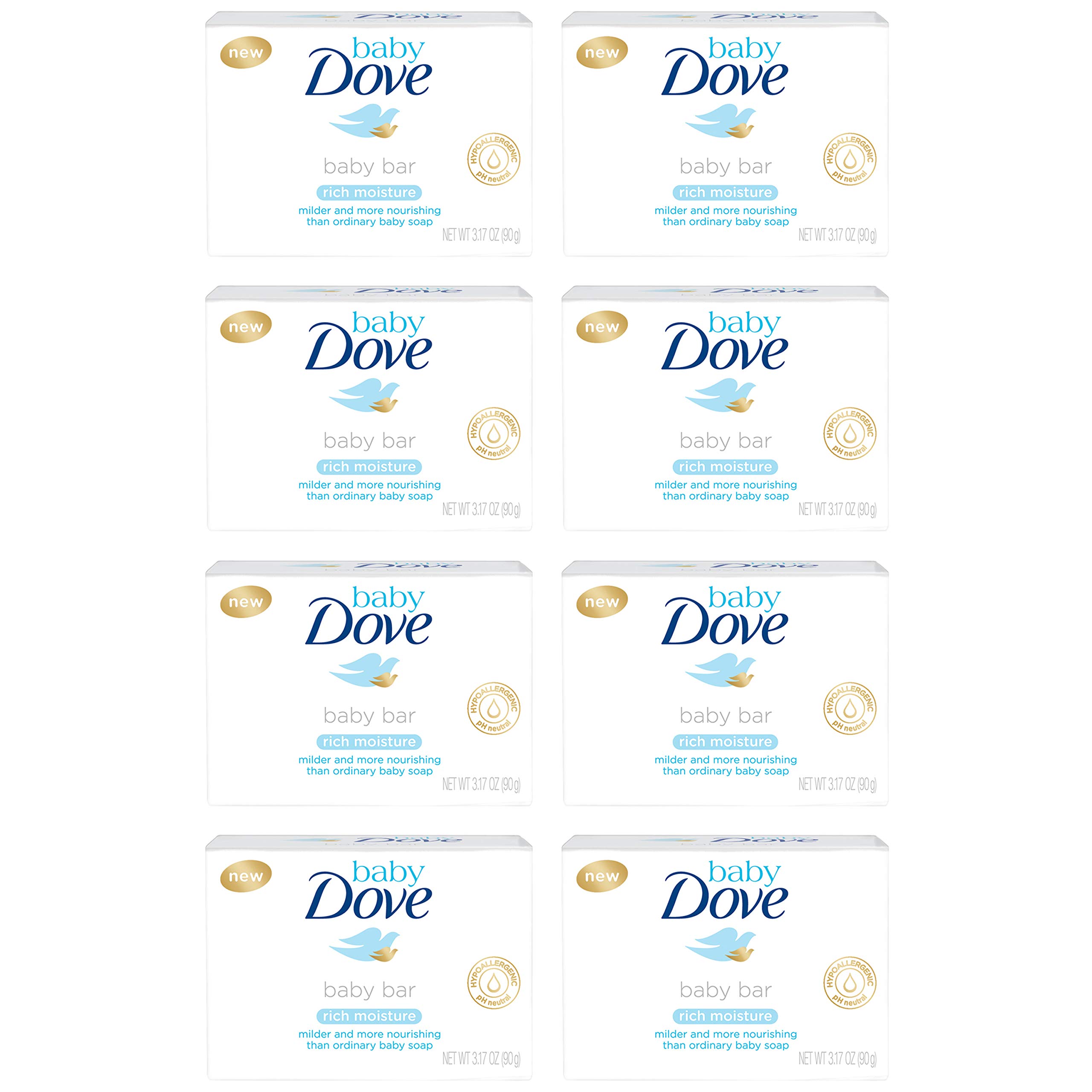 Baby Dove Bar Soap Rich Moisture More Gentle and Nourishing than Ordinary Baby Soap Bars Washes Away Bacteria, 3.17 Ounce (Pack of 8)