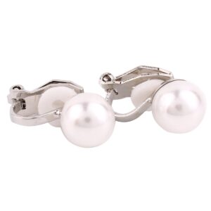 simulated pearl clip earrings no pierced charm jewelry silver/gold plated 8mm&12mm pearl (8mm silver plated)