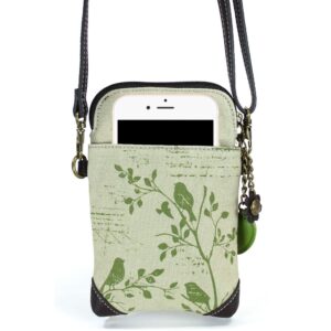 CHALA Canvas Cell Phone Crossbody Purse - Women Multicolor Handbag with Adjustable Strap - Bird - sand