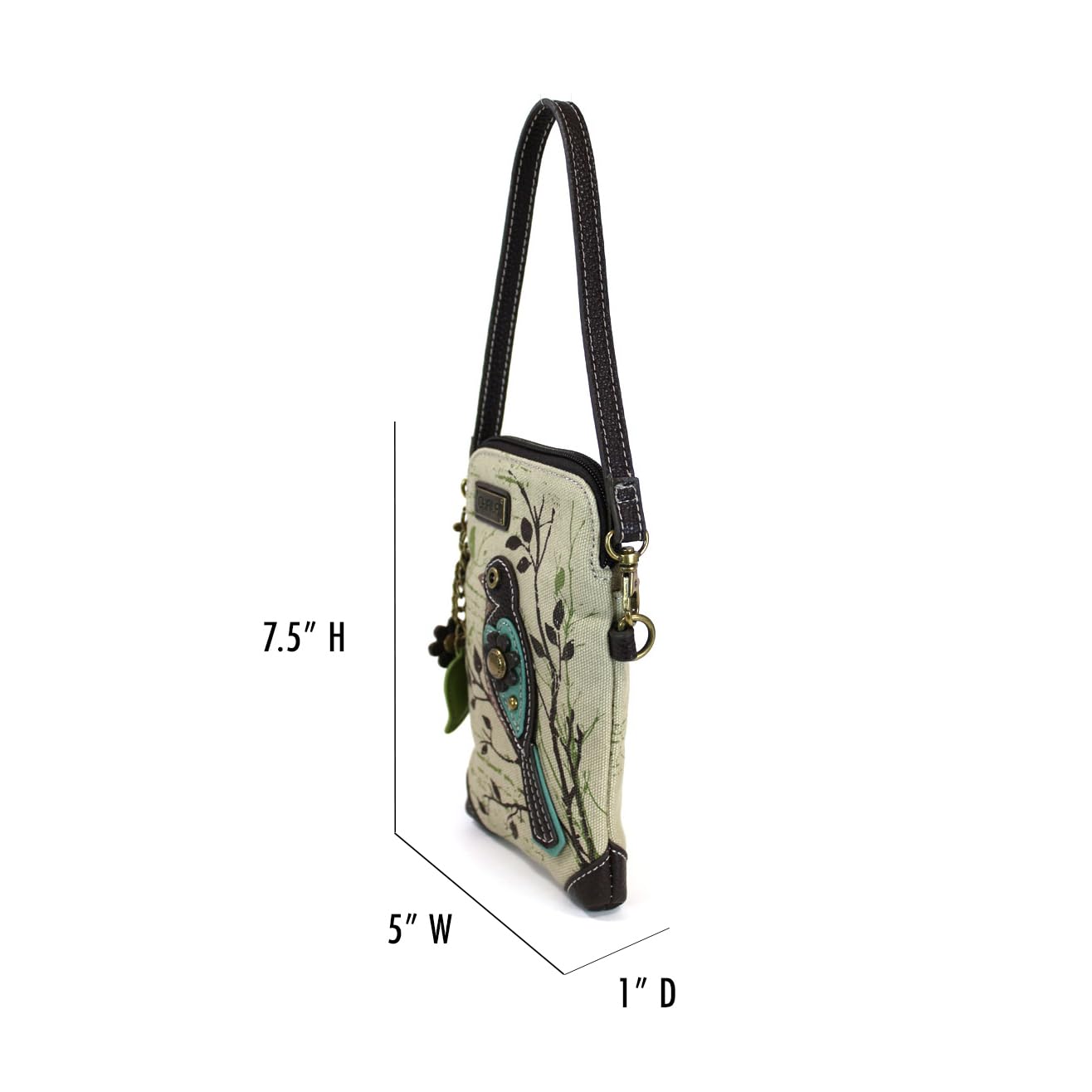 CHALA Canvas Cell Phone Crossbody Purse - Women Multicolor Handbag with Adjustable Strap - Bird - sand