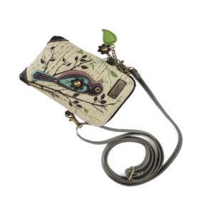 CHALA Canvas Cell Phone Crossbody Purse - Women Multicolor Handbag with Adjustable Strap - Bird - sand