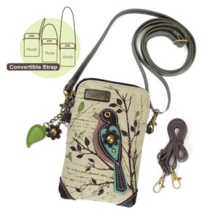 CHALA Canvas Cell Phone Crossbody Purse - Women Multicolor Handbag with Adjustable Strap - Bird - sand