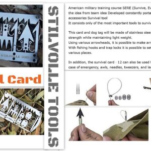 Stilvolle Tools Survival Card Tool Hook Size That Contains The 12 Features to Help Survival Card 12 Survival time to Card Size, Hook Small, Arrowhead A, Arrowhead B, (Silver)