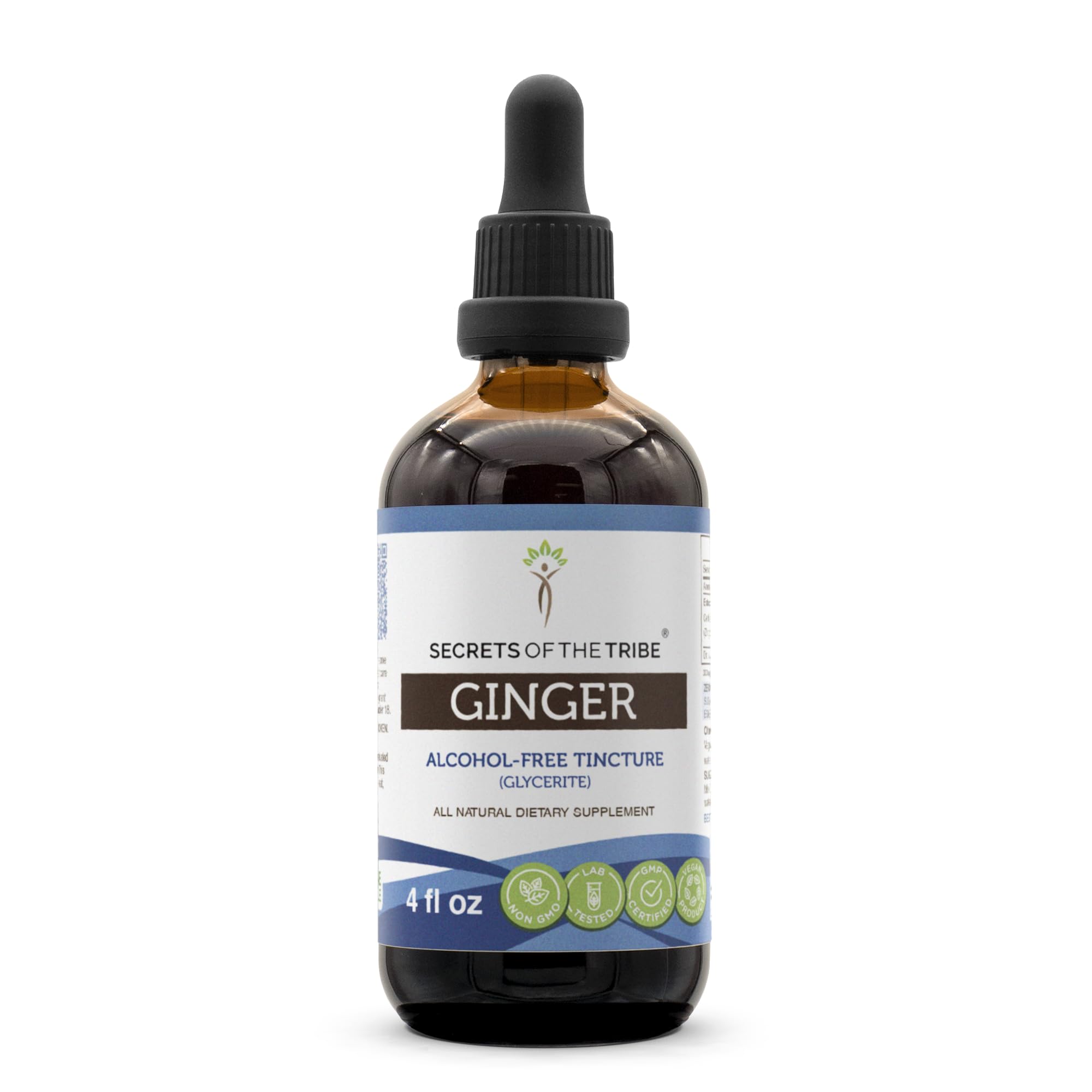 Secrets of the Tribe Ginger Tincture Alcohol-Free Extract, Ginger (Zingiber officinale) Dried Root 4 OZ