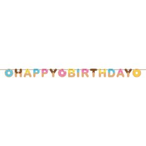 creative converting donut happy birthday ribbon banner party supplies, multicolor 6" x 8.5'