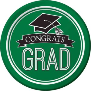 creative converting congrats grad green dessert plates party supplies, multicolor, 7"""