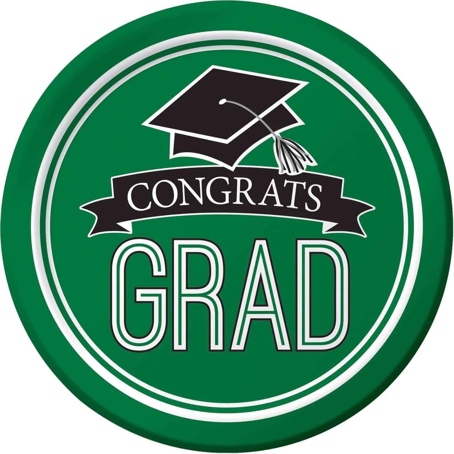 Creative Converting Congrats Grad Green Dessert Plates Party Supplies, Multicolor, 7"""