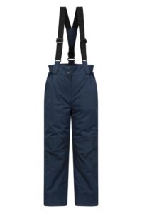 mountain warehouse kids winter snow pants, reinforced knees -boys & girls ski salopette dark blue 7-8 years