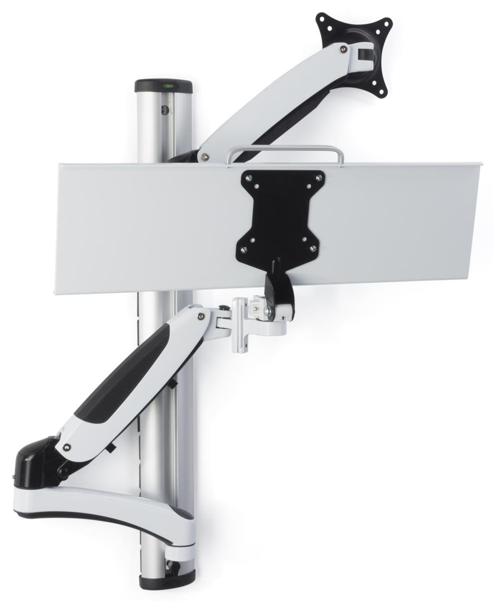 Displays2go Monitor Desk Mount Stands, Aluminum, Adjustable Height – Silver (VMSSWWMA27)