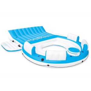 intex 56299ep 145 x 125 x 20 inch splash n chill inflatable lake and pool relaxation island lounger seat for up to 7 adults, blue and white