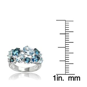 Ice Gems Sterling Silver Genuine London Blue Topaz and Blue Topaz Tonal Cluster Ring