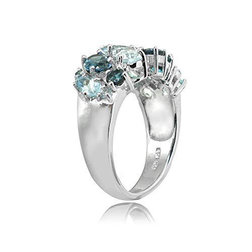 Ice Gems Sterling Silver Genuine London Blue Topaz and Blue Topaz Tonal Cluster Ring