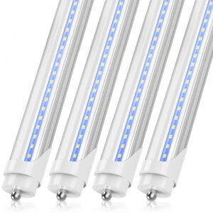 CNSUNWAY 8FT LED Bulbs, 45W 5400LM 6000K Super Bright, T8 T10 T12 FA8 Single Pin LED Tube Lights, Clear Cover, Ballast Bypass, 8 Foot LED Bulbs to Replace Fluorescent Light Bulbs (Pack of 4)