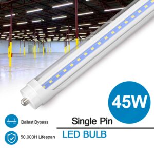 CNSUNWAY 8FT LED Bulbs, 45W 5400LM 6000K Super Bright, T8 T10 T12 FA8 Single Pin LED Tube Lights, Clear Cover, Ballast Bypass, 8 Foot LED Bulbs to Replace Fluorescent Light Bulbs (Pack of 4)