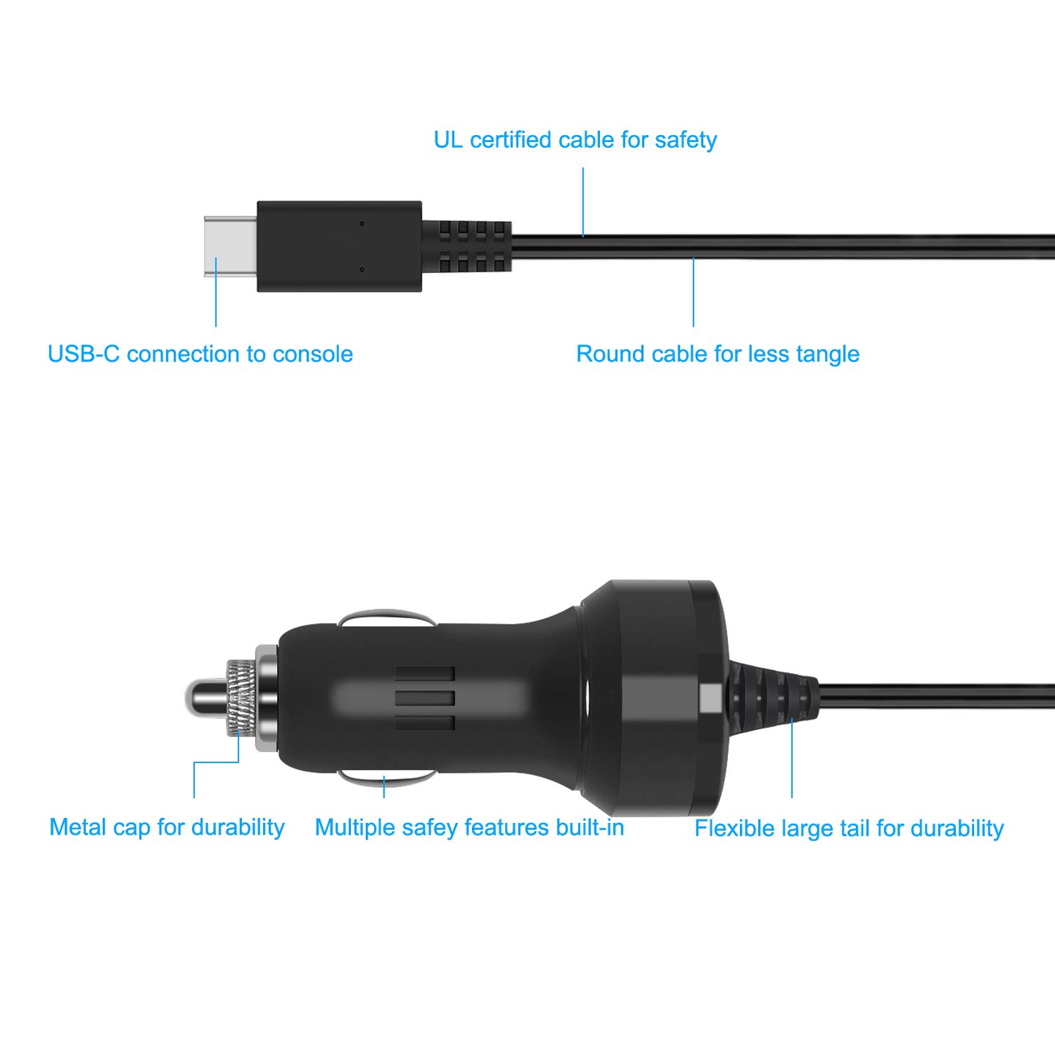 Car Charger Compatible with Switch/Switch Lite/Switch OLED, FYOUNG High Speed Car Charger Adapter Replacement for Switch (6.5 FT USB Type-C Charger Cable)