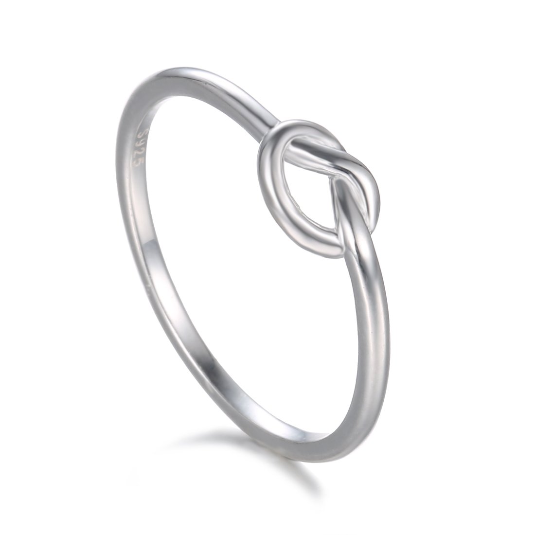 925 Sterling Silver Ring，BoRuo Love Knot Promiss Friendship High Polish Comfort Fit Band Ring Size 8