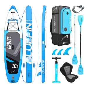 bluefin® sup cruise inflatable paddle boards for adults & kids | including paddleboard accessories | 5 year warranty | inflatable stand up paddle board with kayak conversion | sizes 10'8, 12, 15