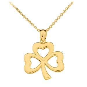 sideways crosses women's 3 leaf heart clover pendant necklace irish shamrock in 14k gold, 22"