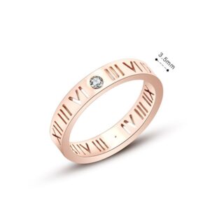 JAJAFOOK Women's Stainless Steel CZ Roman Numeral Ring,Rose Gold/Silver,Size 4-9