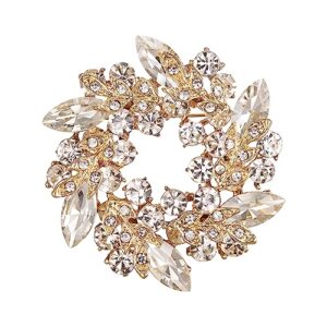 ever faith austrian crystal wedding flower wreath brooch pin clear gold-tone