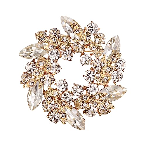 EVER FAITH Austrian Crystal Wedding Flower Wreath Brooch Pin Clear Gold-Tone